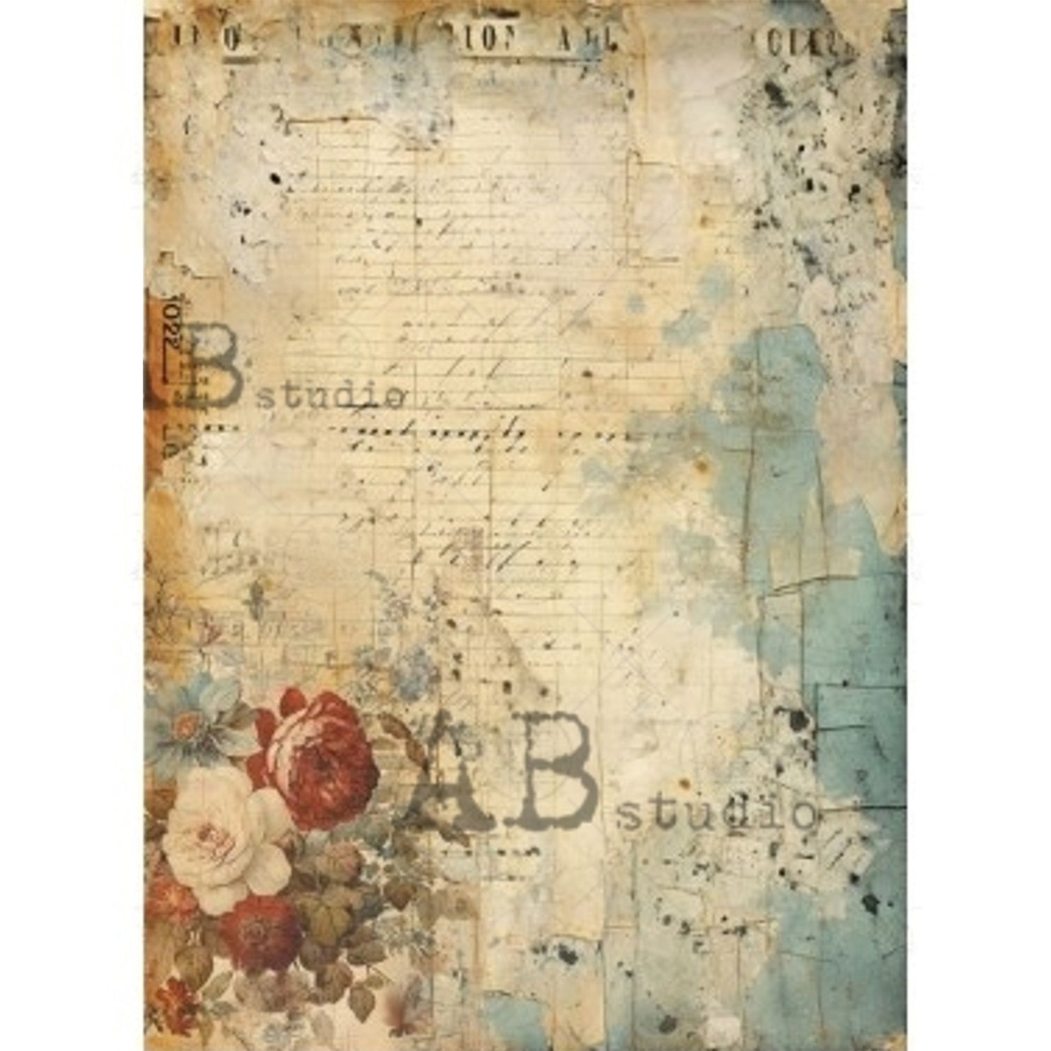 AB Studio - Aqua Grunge Script Decoupage Paper (A4 Size) | Maika Daughters