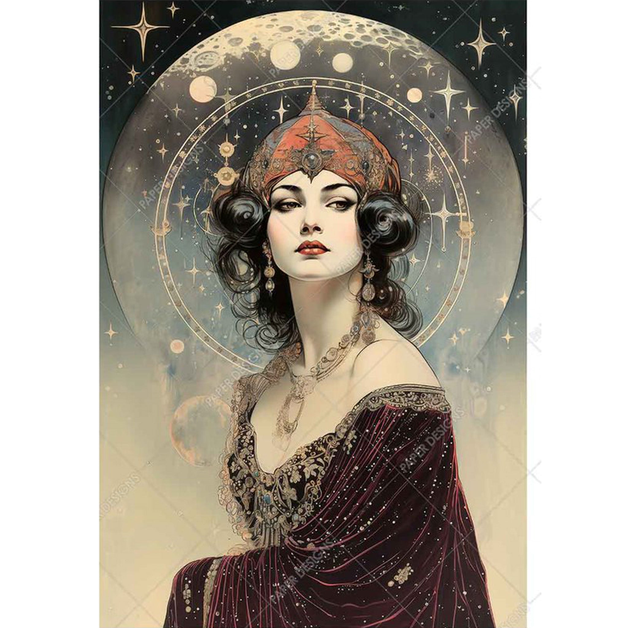 Paper Designs Italy - Celestial Empress Decoupage Paper (A4 Size ...