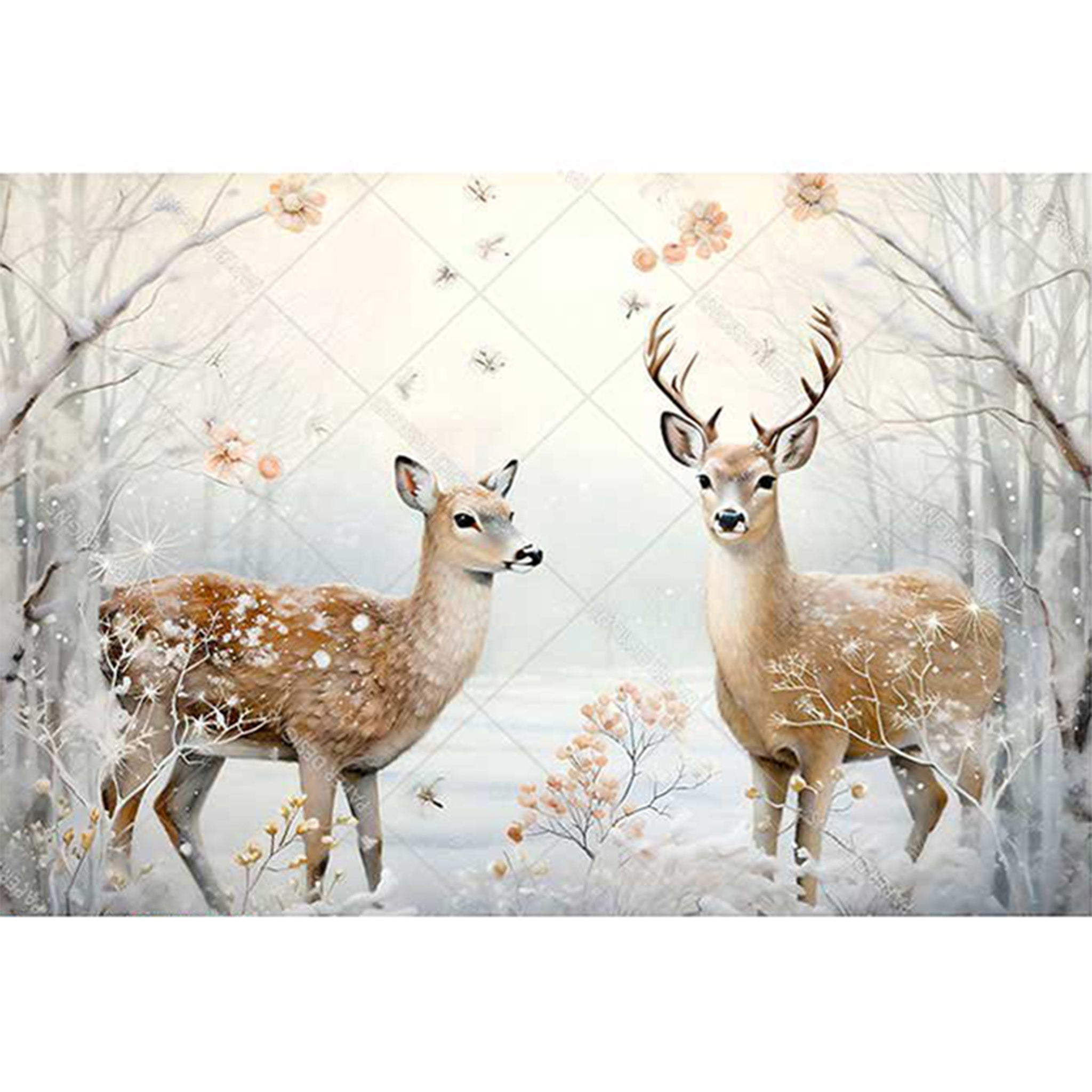 Winter Buck and Doe - A3 Rice Decoupage Paper - Paper Designs Italy ...